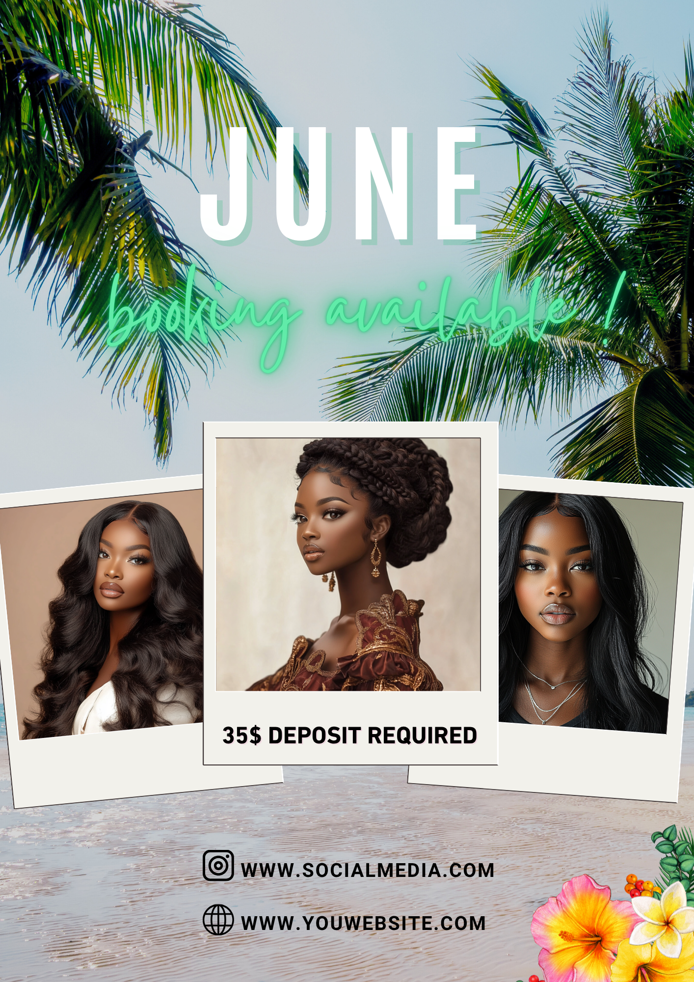 June Bookings Canva Editable Template Bundle | Pink Green Black Beauty ...